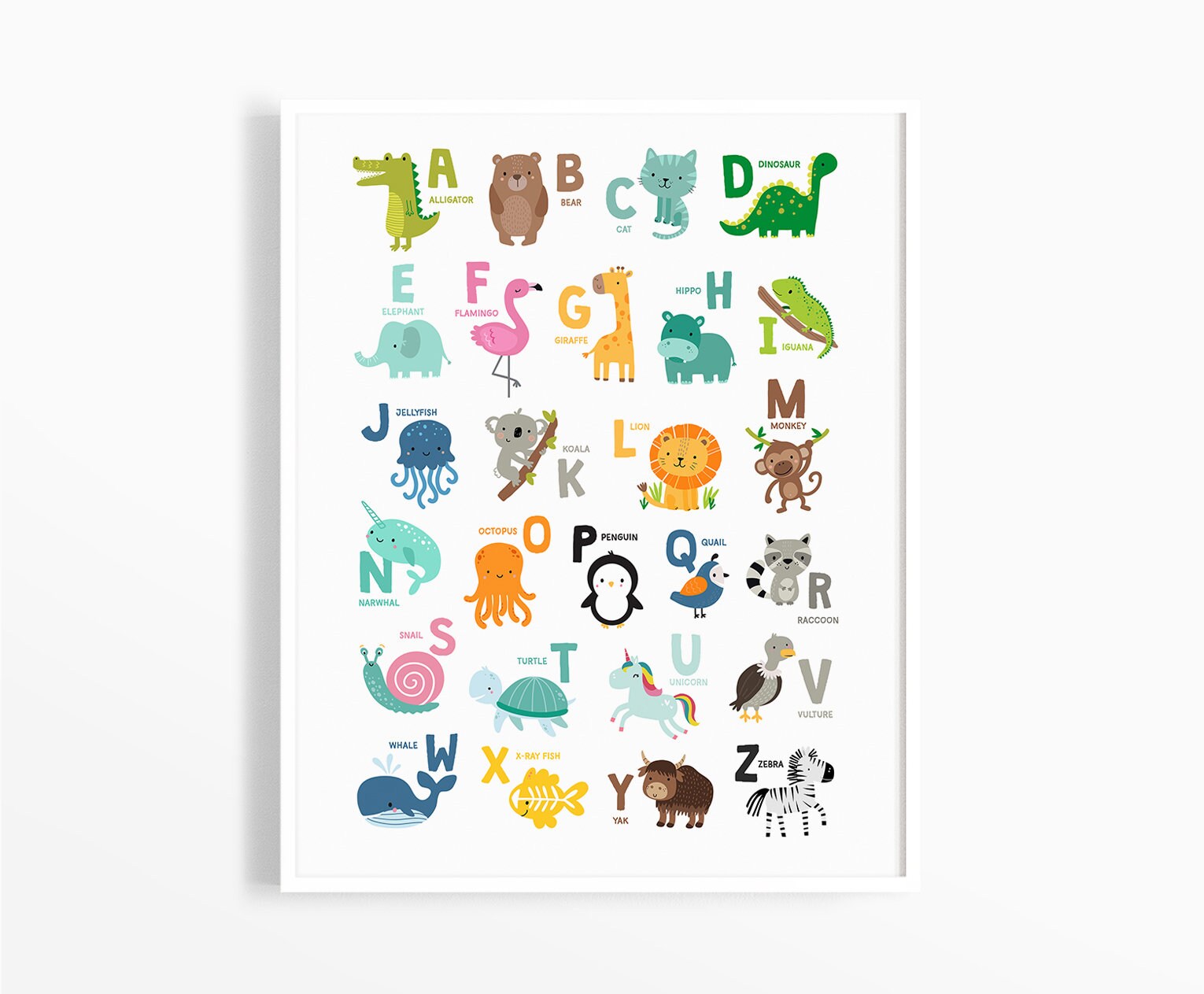 Animal Alphabet Print Alphabet and Numbers Poster Instant | Etsy