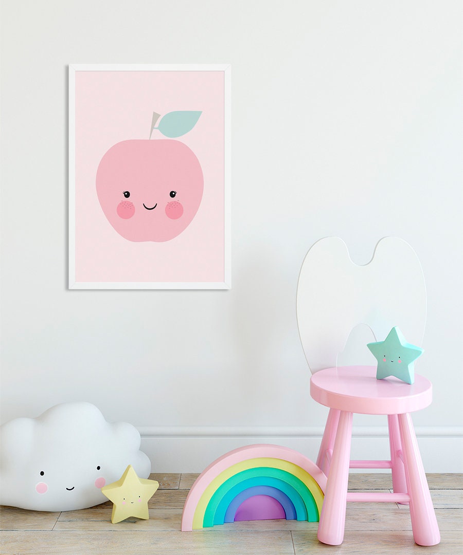 Apple Art Print, Baby Girl Nursery, Printable Kids Decor, Nursery Wall ...