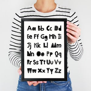 Alphabet and Numbers Art Print, ABC Print, Homeschool Prints, Black and ...