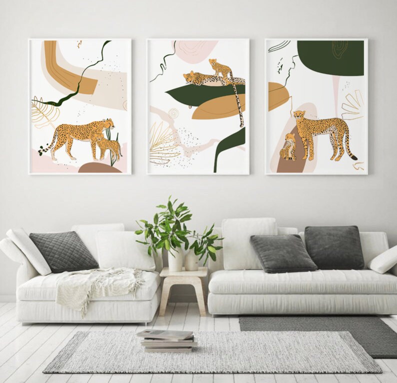 Boho Cheetah Print Jungle Cats Art Print Botanical Wall Art - Etsy