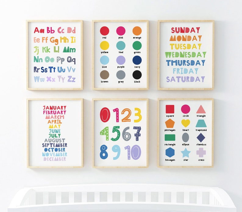 Alphabet Numbers Colors Days Shapes Art Print Instant - Etsy