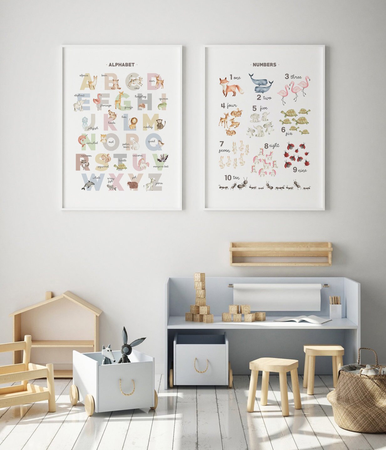 Animal Alphabet Print, Alphabet and Numbers Poster, Instant Download ...