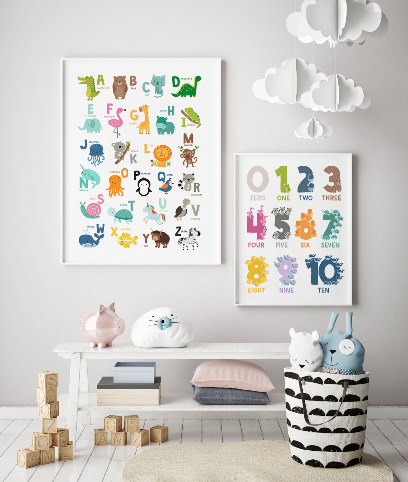 Animal Alphabet Print Alphabet and Numbers Poster Instant | Etsy