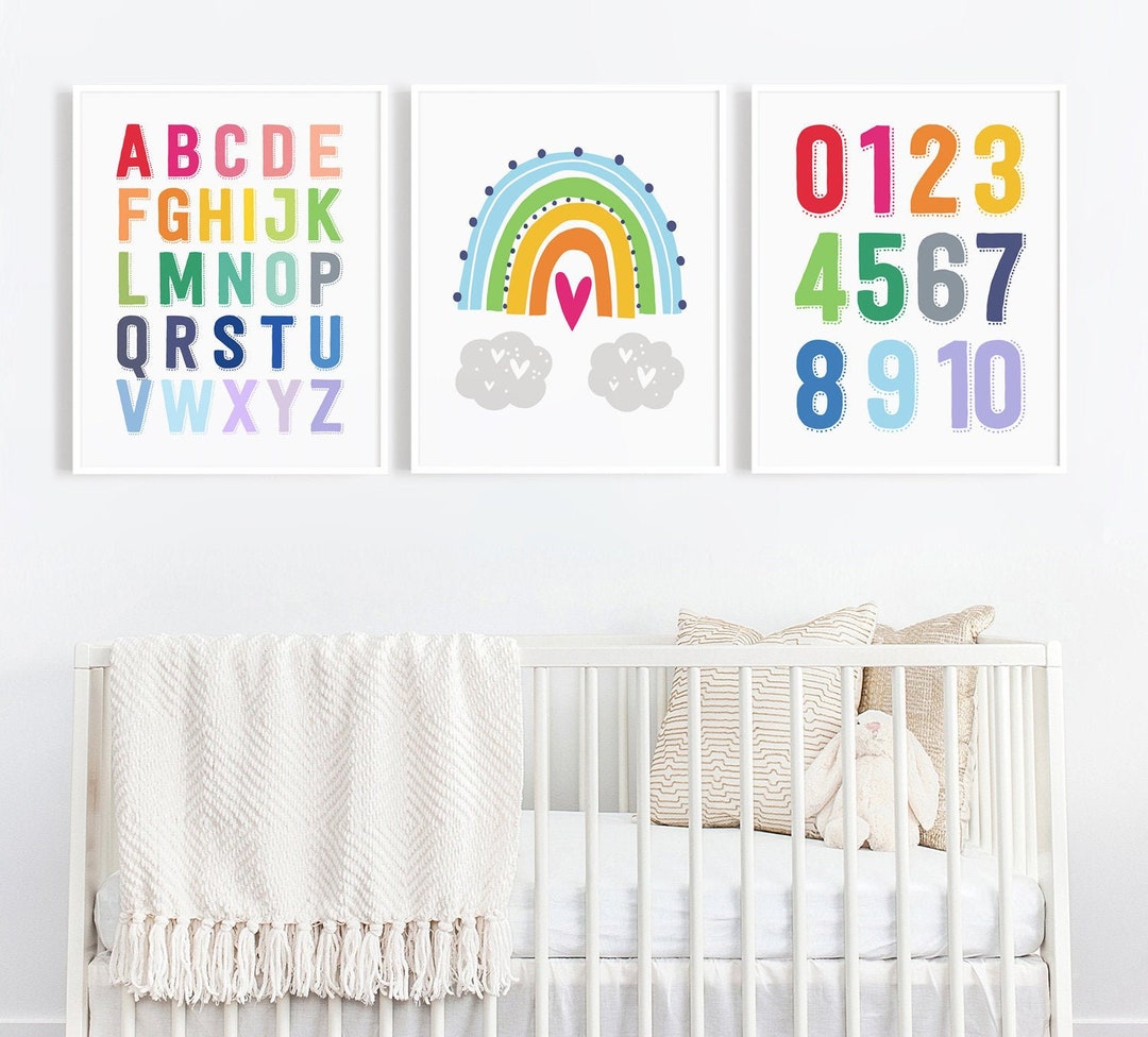 Alphabet Numbers Rainbow Art Print Instant Download Nursery - Etsy