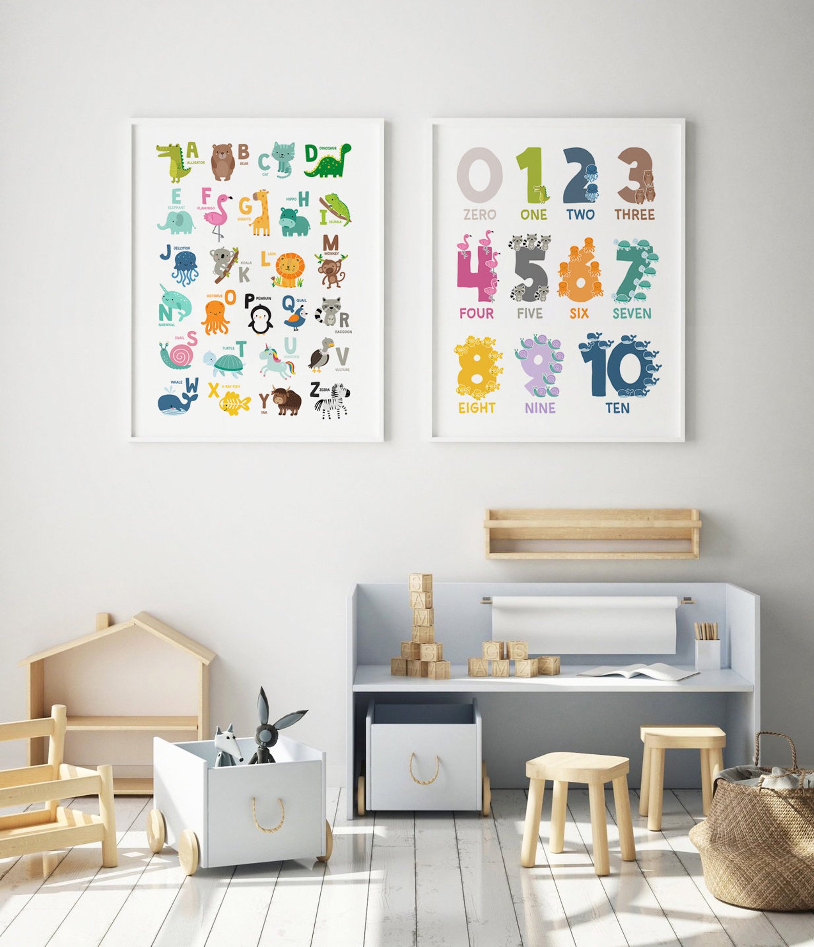 Animal Alphabet Print Alphabet and Numbers Poster Instant | Etsy