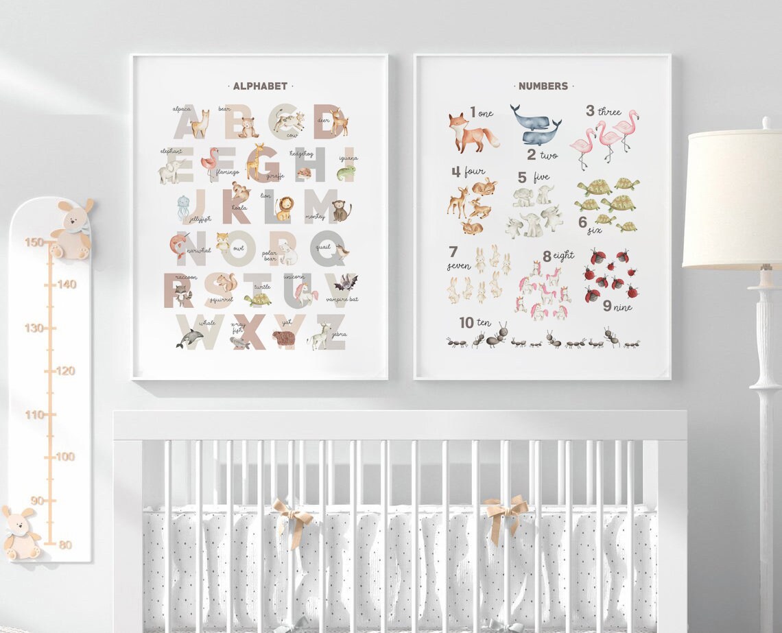 Animal Alphabet Print Alphabet and Numbers Poster Homeschool | Etsy