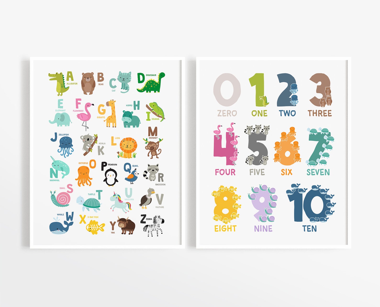 Animal Alphabet Print Alphabet and Numbers Poster Instant | Etsy