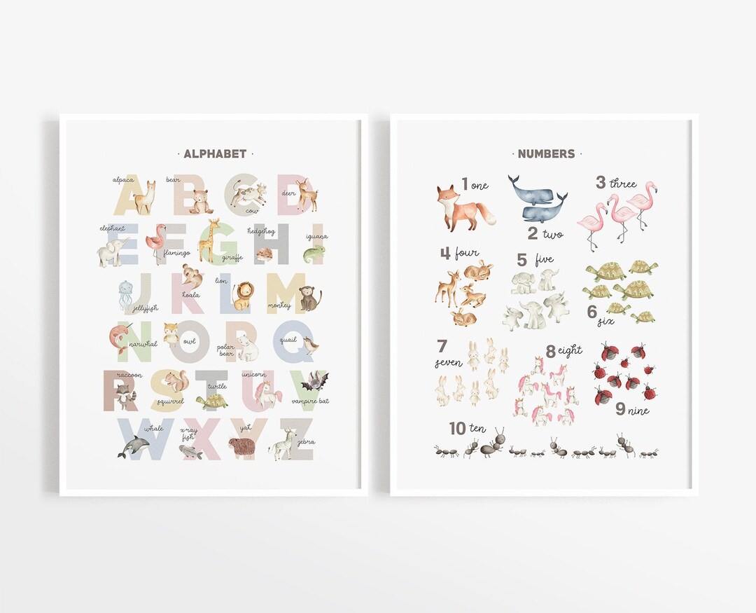 Animal Alphabet Print Alphabet and Numbers Poster Instant - Etsy