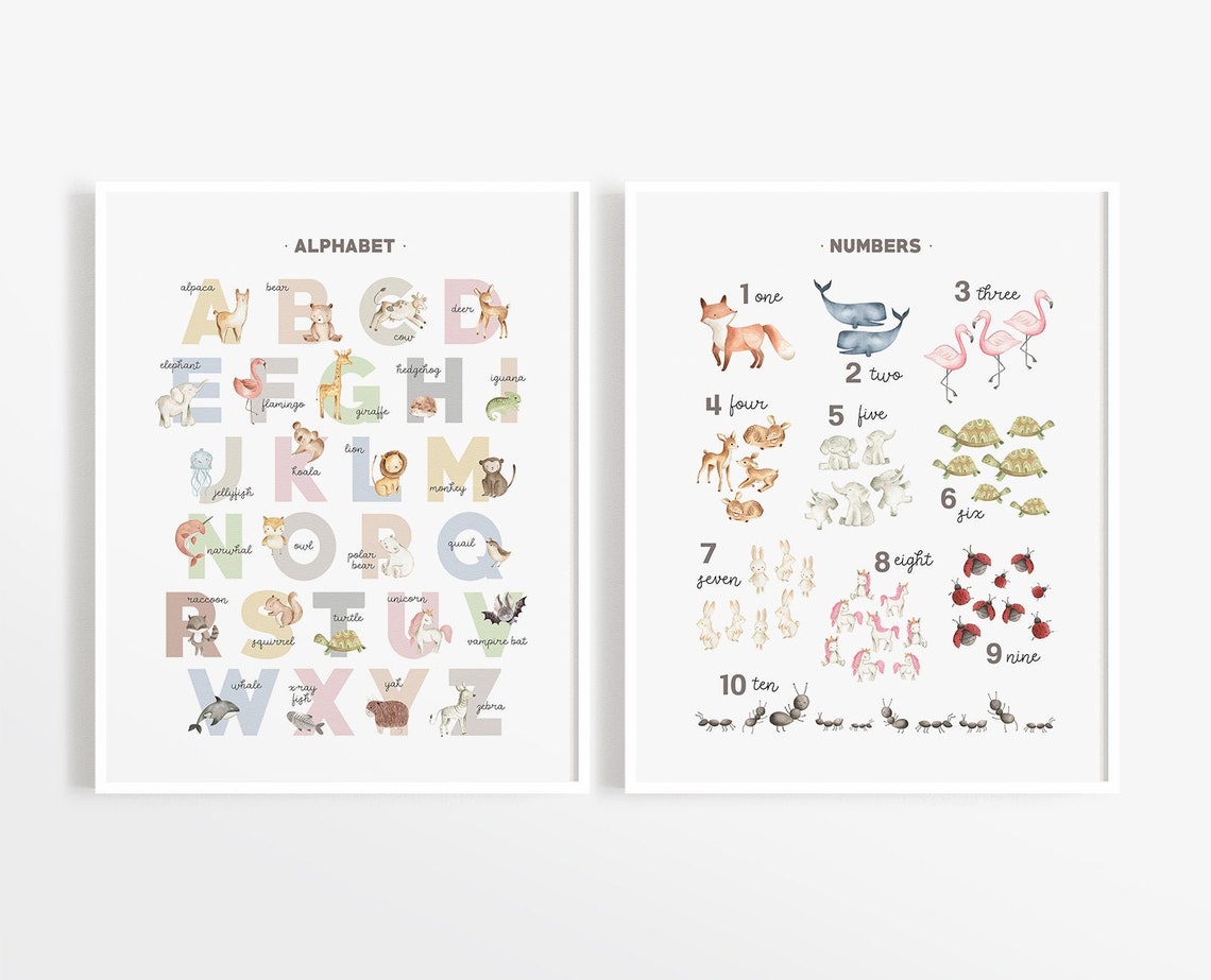 Animal Alphabet Print, Alphabet and Numbers Poster, Instant Download ...