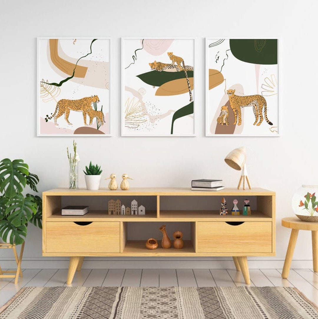Boho Cheetah Print, Jungle Cats Art Print, Botanical Wall Art, Jungle ...