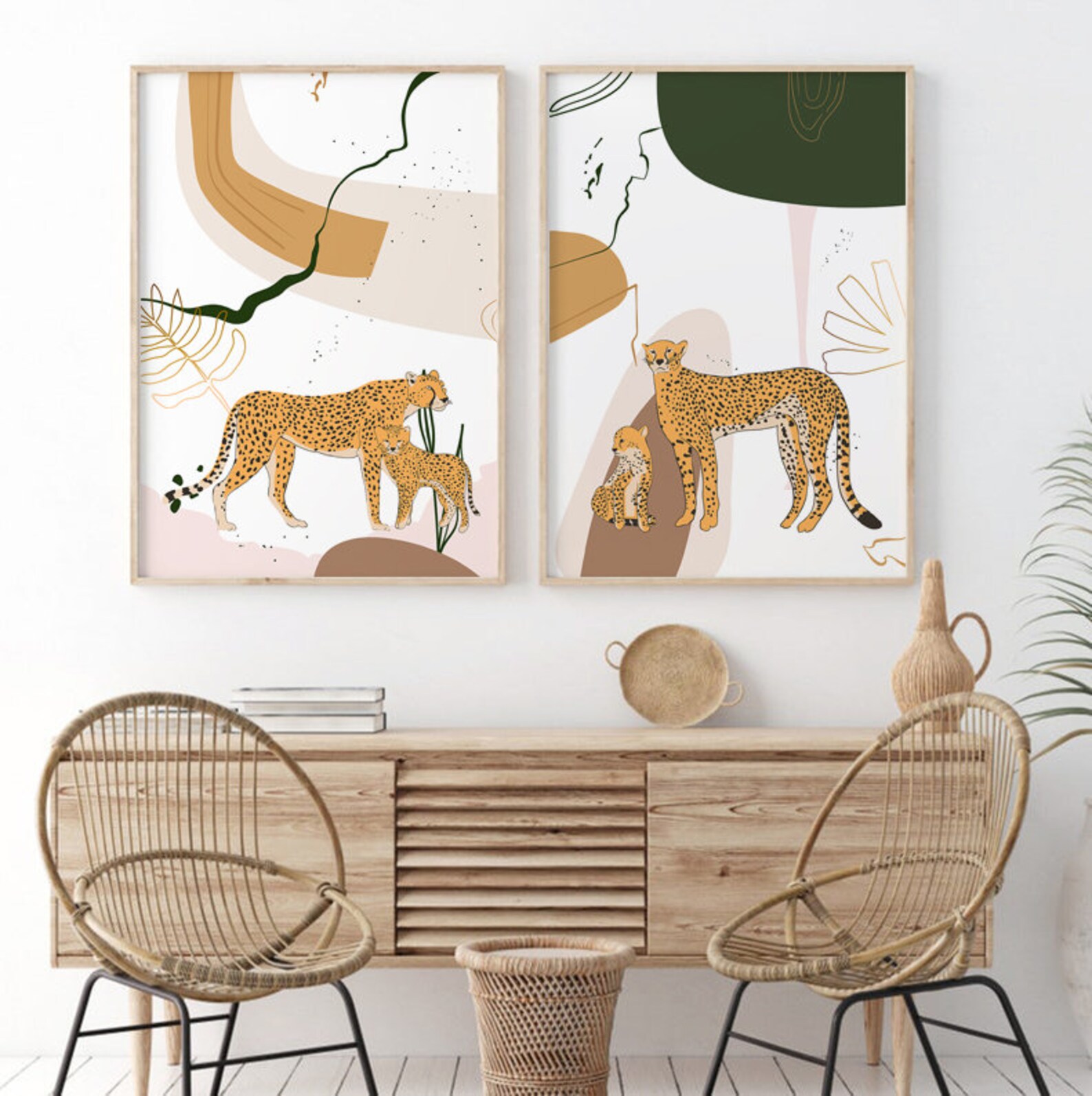 Boho Cheetah Print Jungle Cats Art Print Botanical Wall Art - Etsy