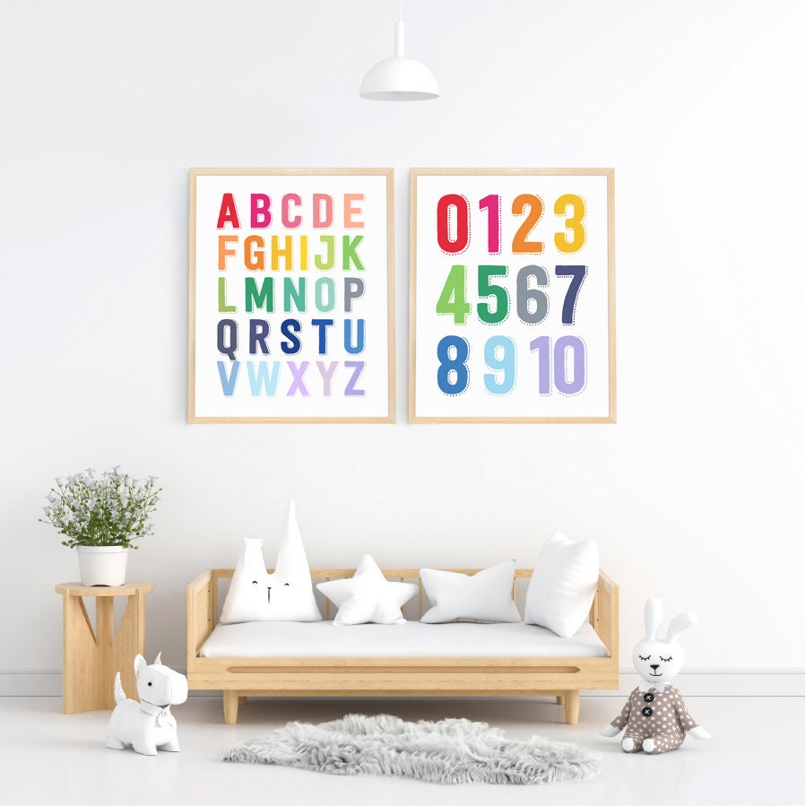 Alphabet Numbers Rainbow Art Print Instant Download Nursery | Etsy