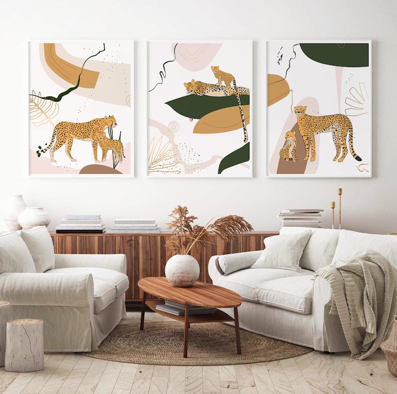 Boho Cheetah Print Jungle Cats Art Print Botanical Wall Art - Etsy