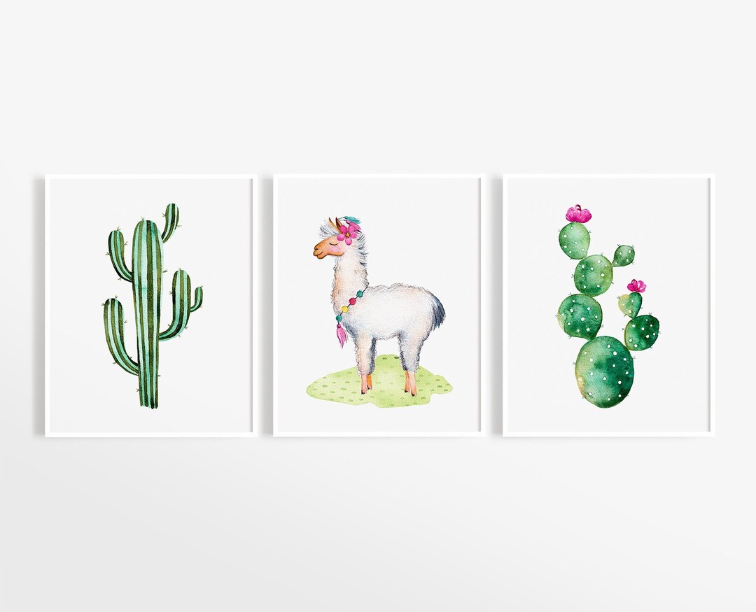 Cactus and Llama Art Print, Cactus Wall Art, Llama Art Print, Rustic ...