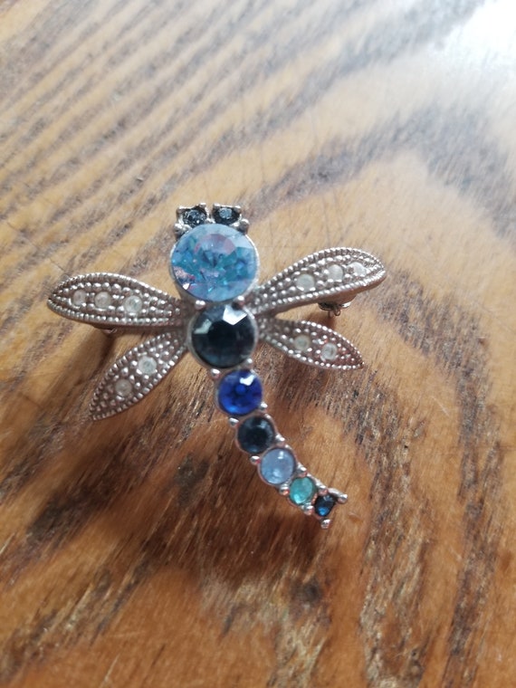 Vintage Rhinestone Dragonfly Brooch Pin - Gem