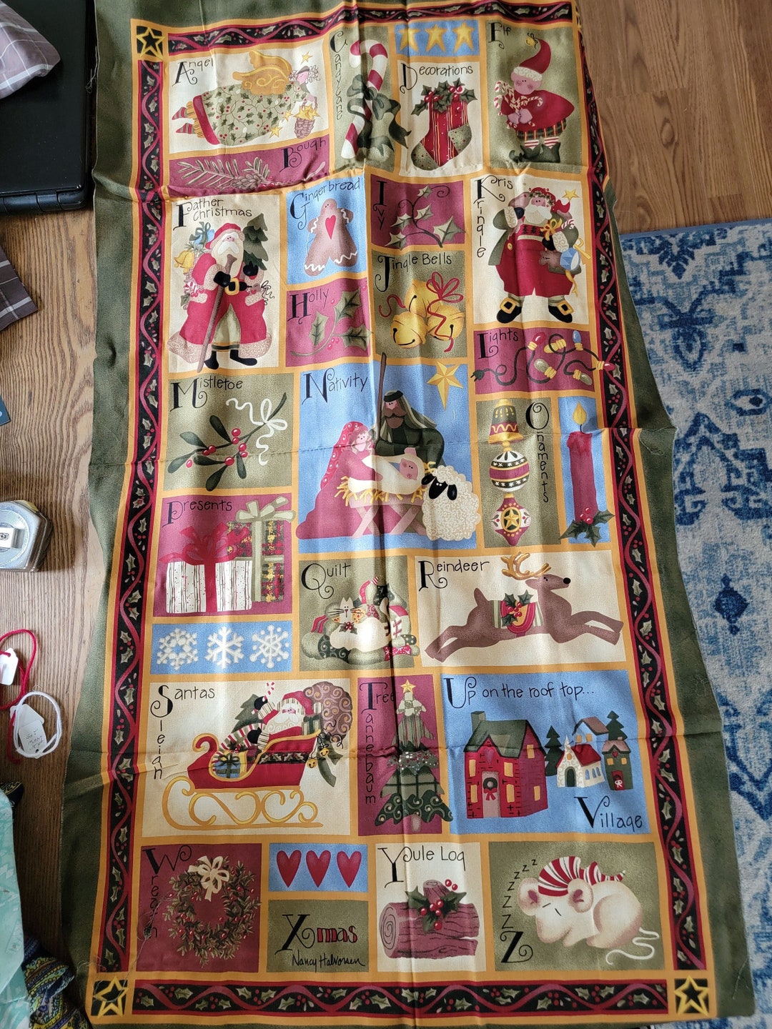 Vintage Nancy Halverson Happy Holidays Book Wall Hanging Fabric Remnant Etsy