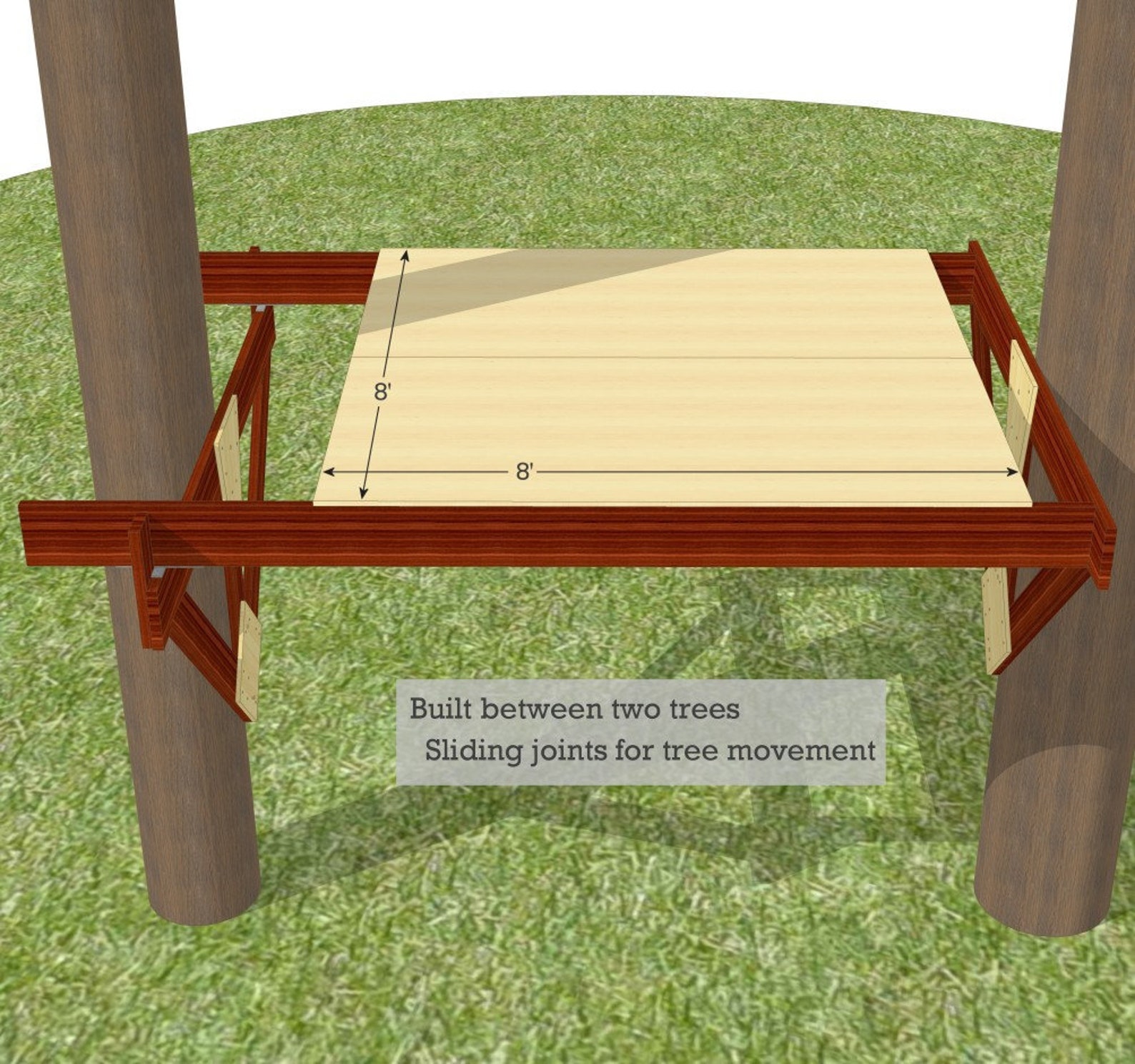 8'x8' Treehouse Platform Plans | 2 Trees - Etsy
