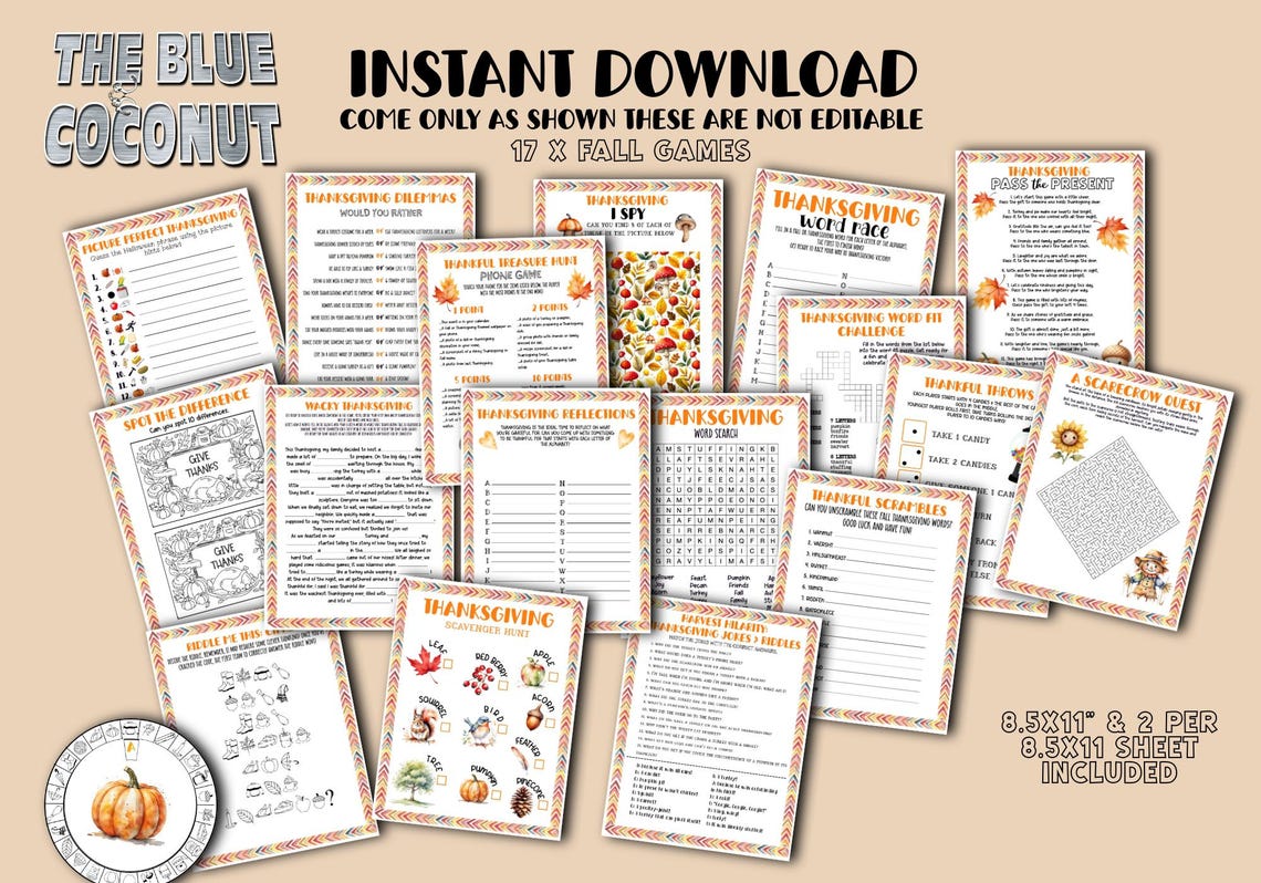 Thanksgiving Fall Party Printable 17 Game Bundle | Halloween Party ...