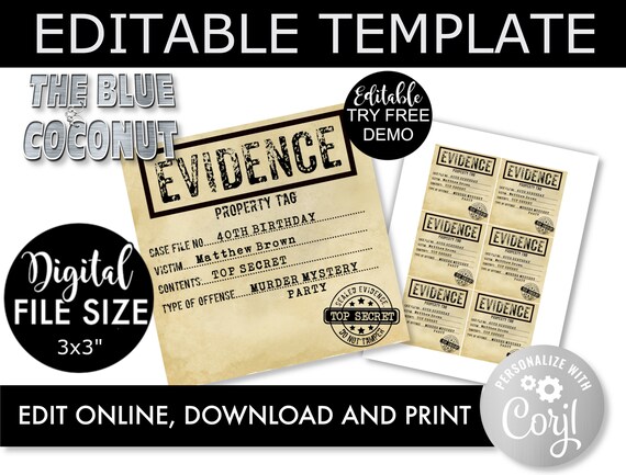 Editable Evidence Gift Tag Fun Crime Labels 3x3inch Favor - Etsy