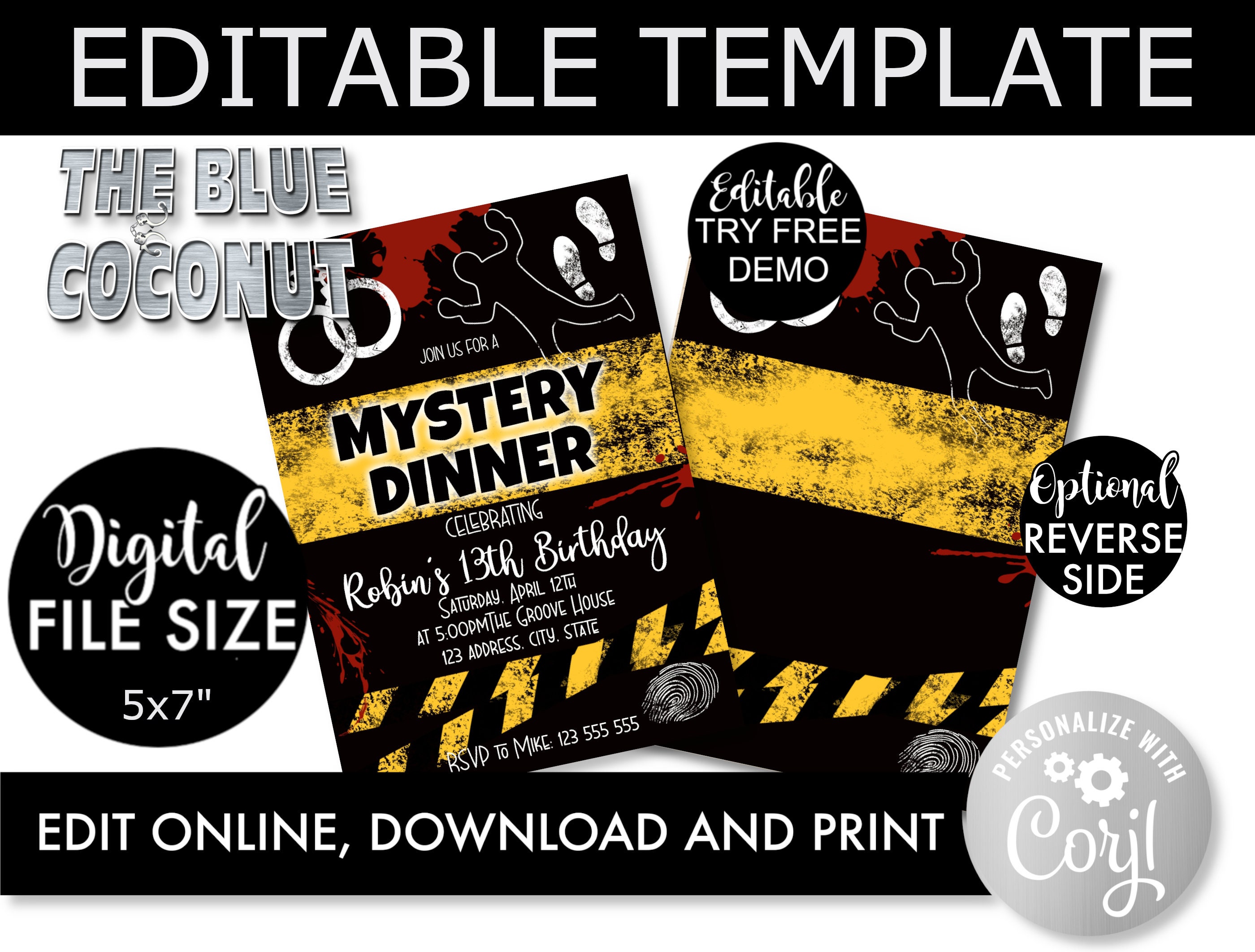 Editable Murder Mystery Theme Fundraising Event Party Invite, Police ...