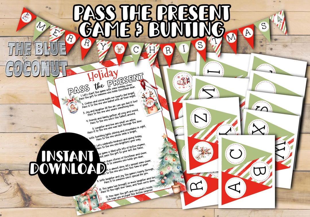 Christmas Pass the Present Game Matching Bunting | Instant Download ...