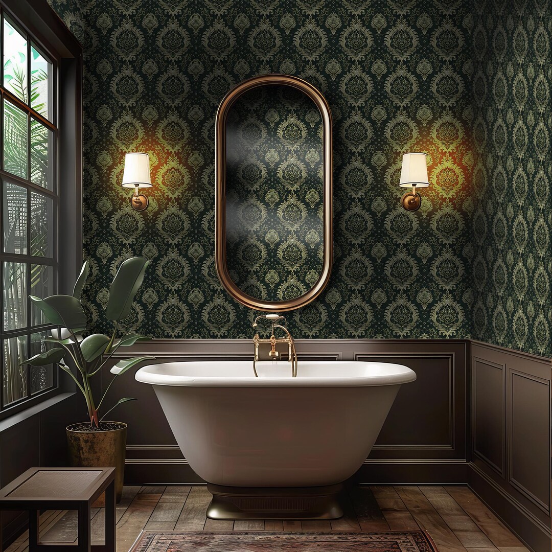 Vintage Green Wallpaper Mural: Mid Century Modern Peel and Stick Wall ...