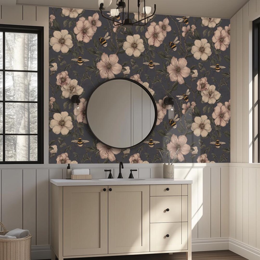 Bee Vintage Floral Wall Mural: Peel and Stick Botanical Wallpaper for ...