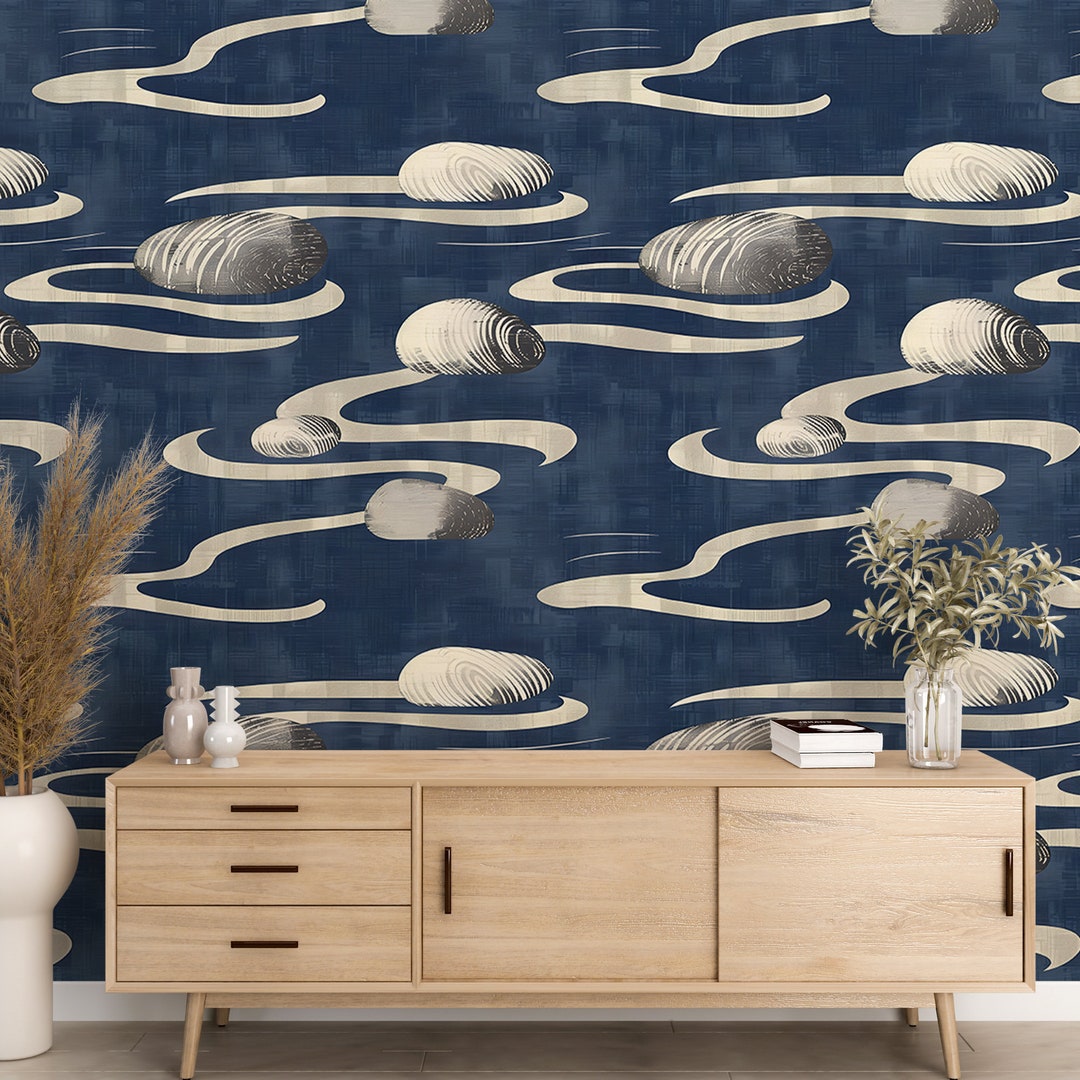 Chinoiserie Mural Wallpaper, Zen Peel and Stick, Navy Blue Japanese ...