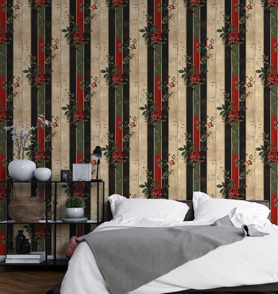 Vintage Floral Wallpaper Rolls, Luxury Striped Wallpaper, William ...