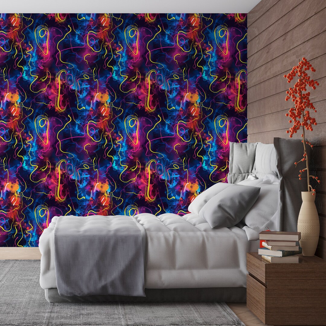 Neon Graffiti Wallpaper: Funky Abstract Wall Mural - Etsy