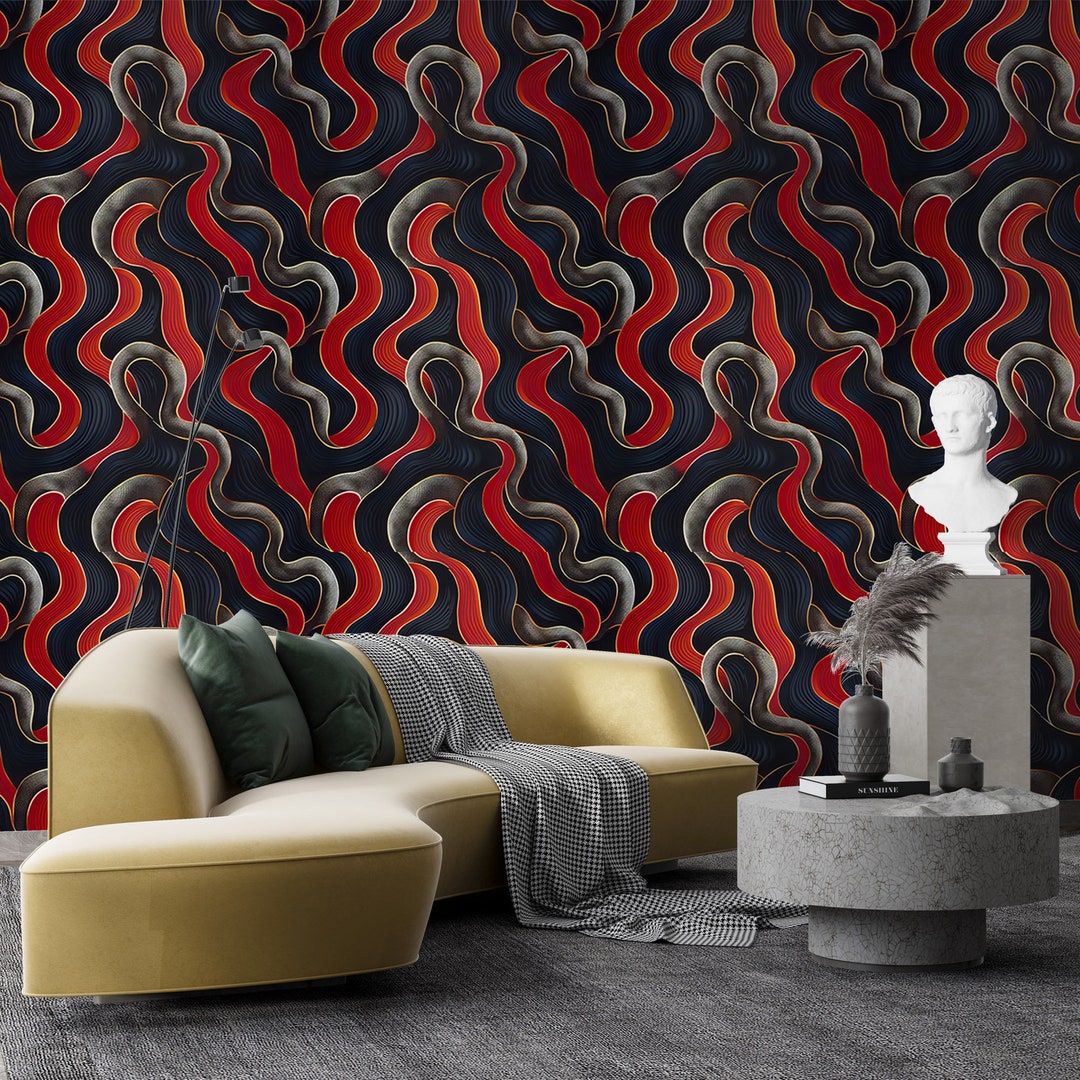 Dark Red Abstract Wallpaper Snake Shapes Wallpaper Mural Red Abstract ...