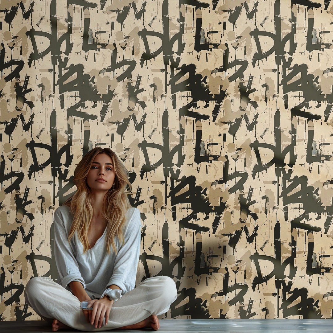 Buy Graffiti Wallpaper: Sage Green Funky Wall Art Online in India - Etsy