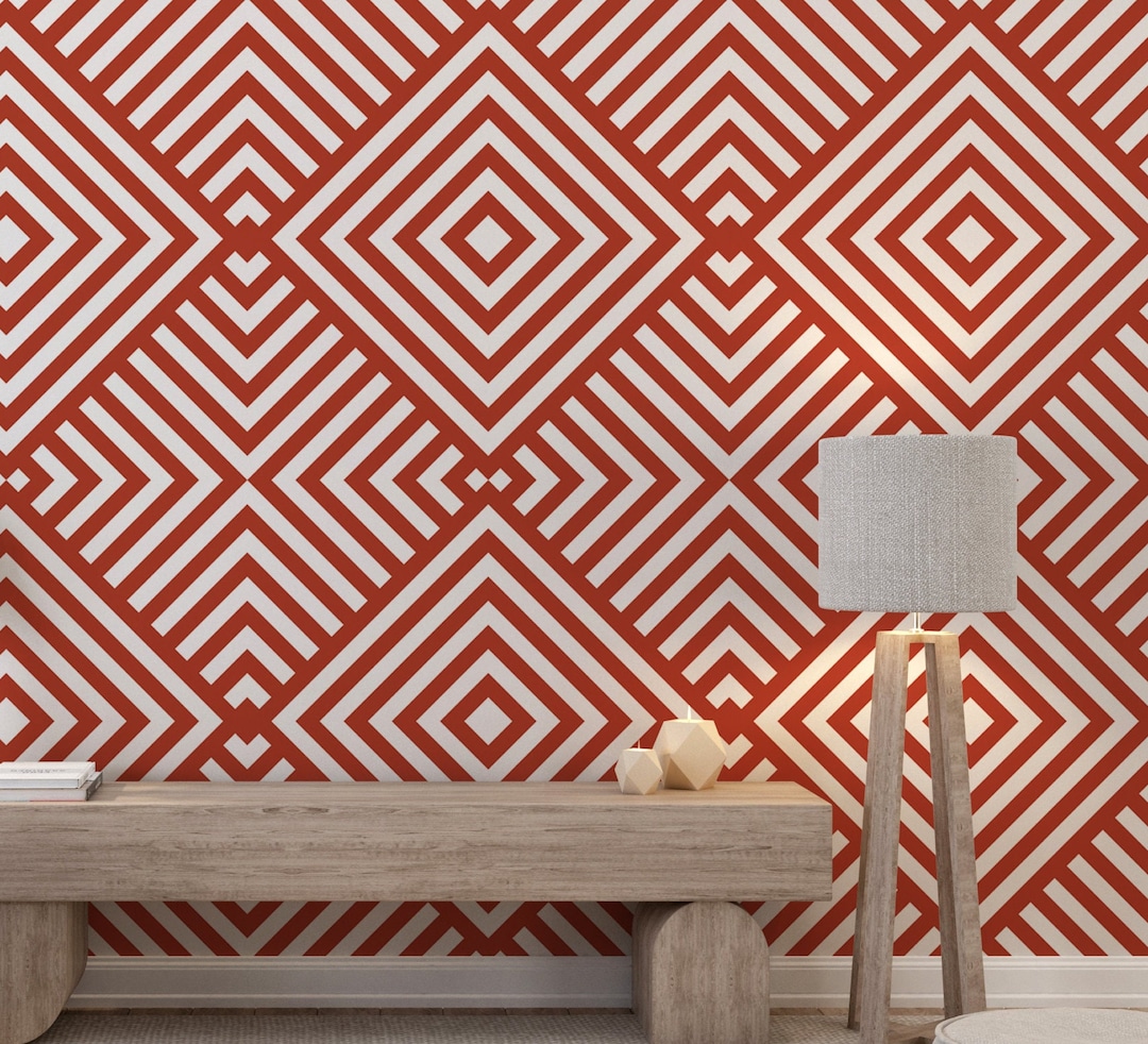 Red Geometric Wallpaper: Bold Modern Diamond Stripe Wall Mural - GG19 ...