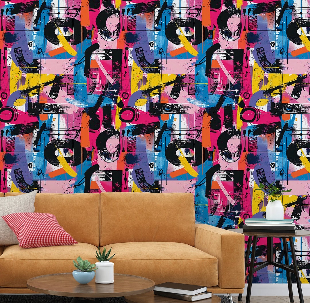 Funky Pop Art Graffiti Wallpaper: Modern Street Art Mural - Etsy