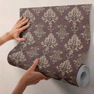 Red Bohemian Damask Removable Wallpaper, Vintage Cottage Decor, Renter ...