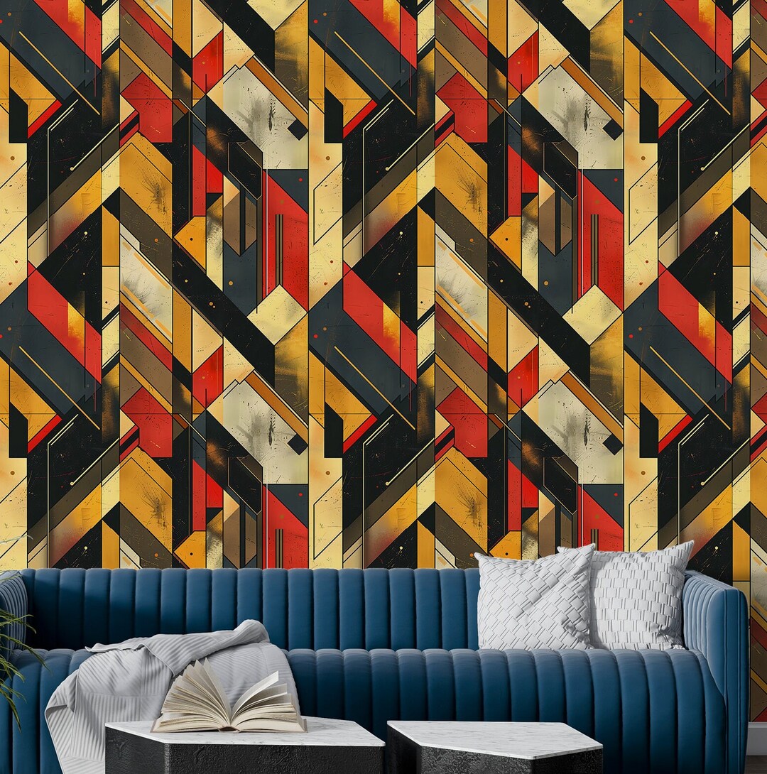 Abstract Red Minimalist Boho Wallpaper Geometric Office Decor Trendy ...