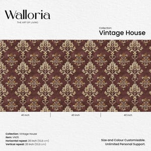 Red Bohemian Damask Removable Wallpaper, Vintage Cottage Decor, Renter ...