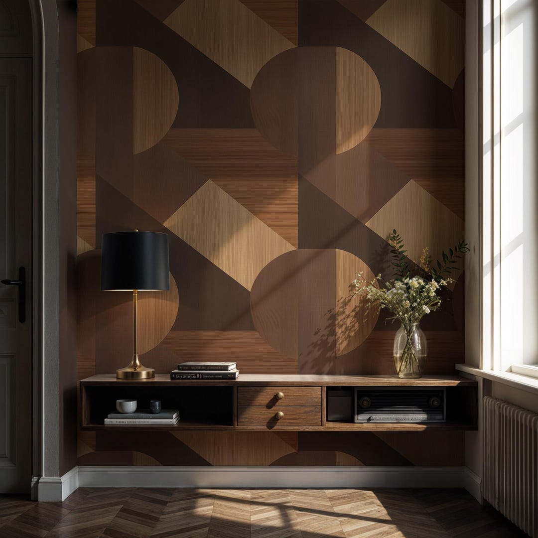 Geometric Wood Wallpaper Mural: Brown Abstract Wall Art - Etsy