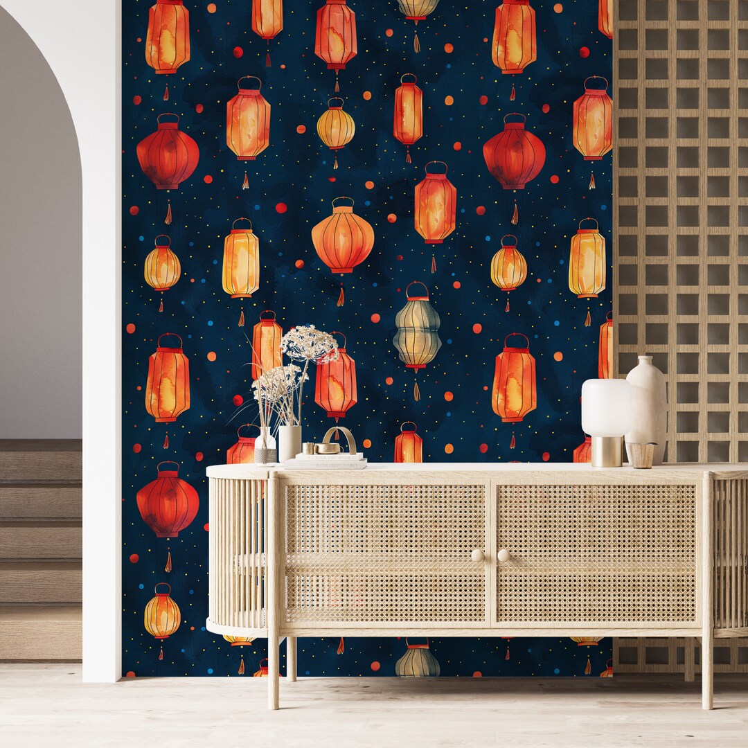 Lantern Festival Wallpaper – Dark Blue Night Sky Wall Mural With ...