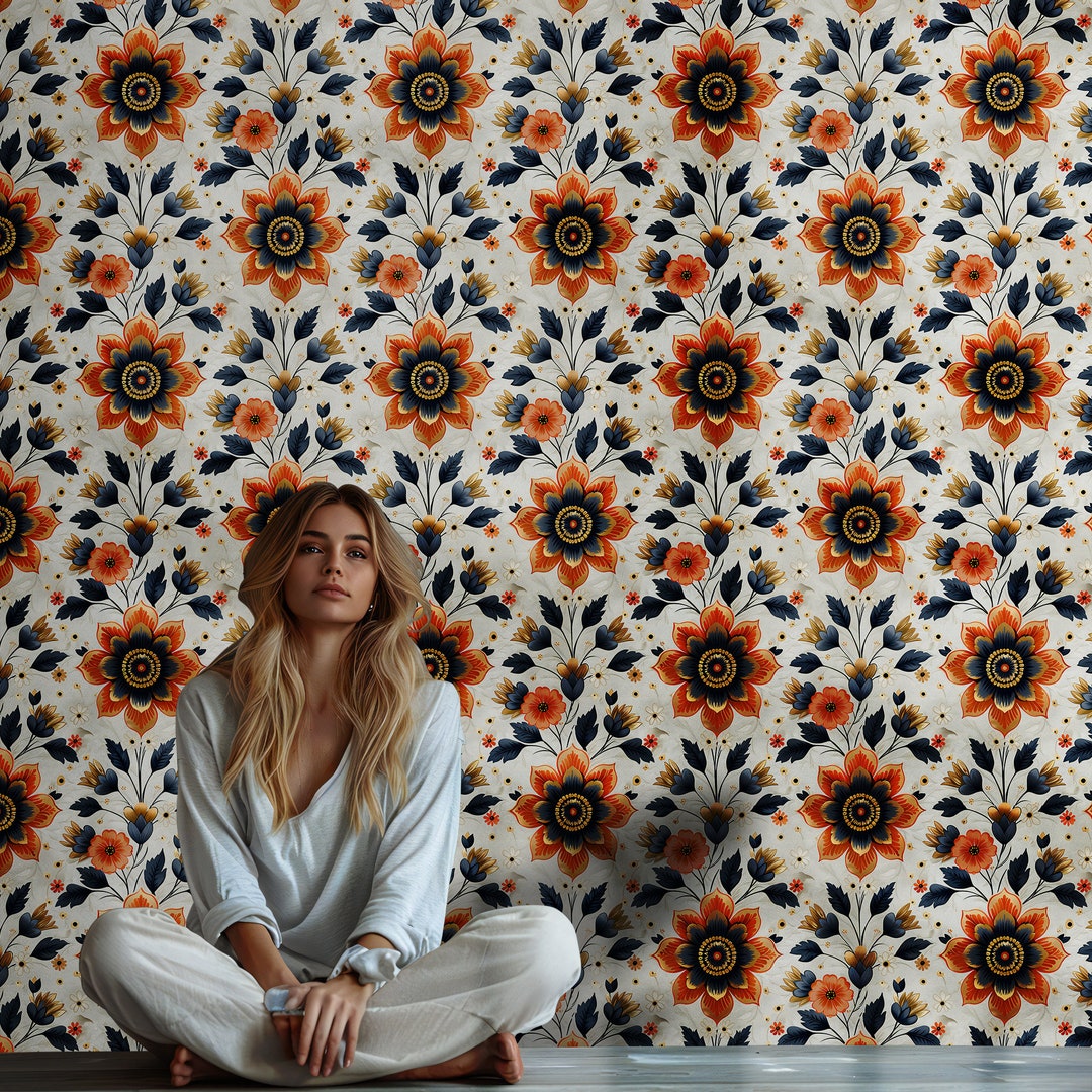 Mid Century Modern Boho Wallpaper, Damask Self Adhesive, Vintage ...