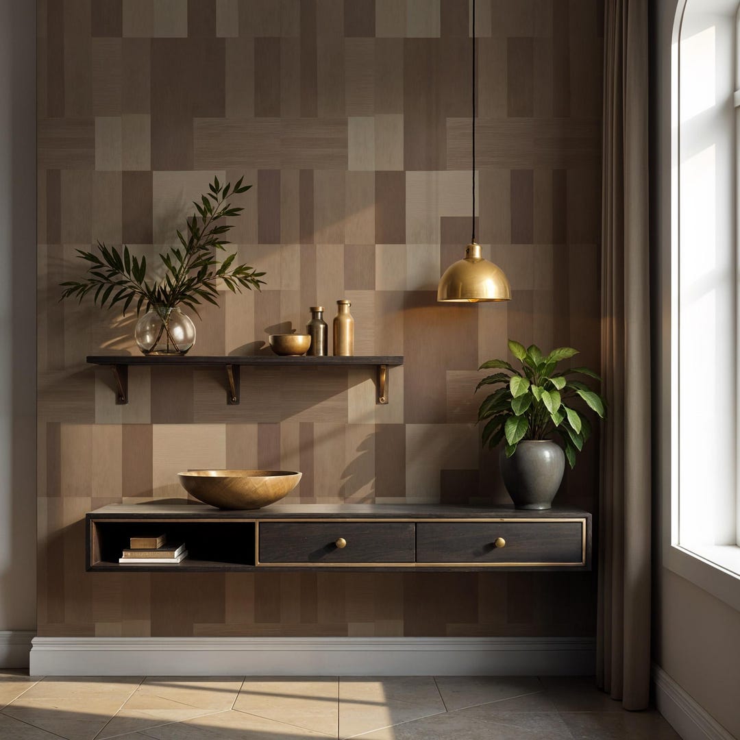 Geometric Wood Panel Wallpaper: Modern Patchwork Wood Texture Wall ...