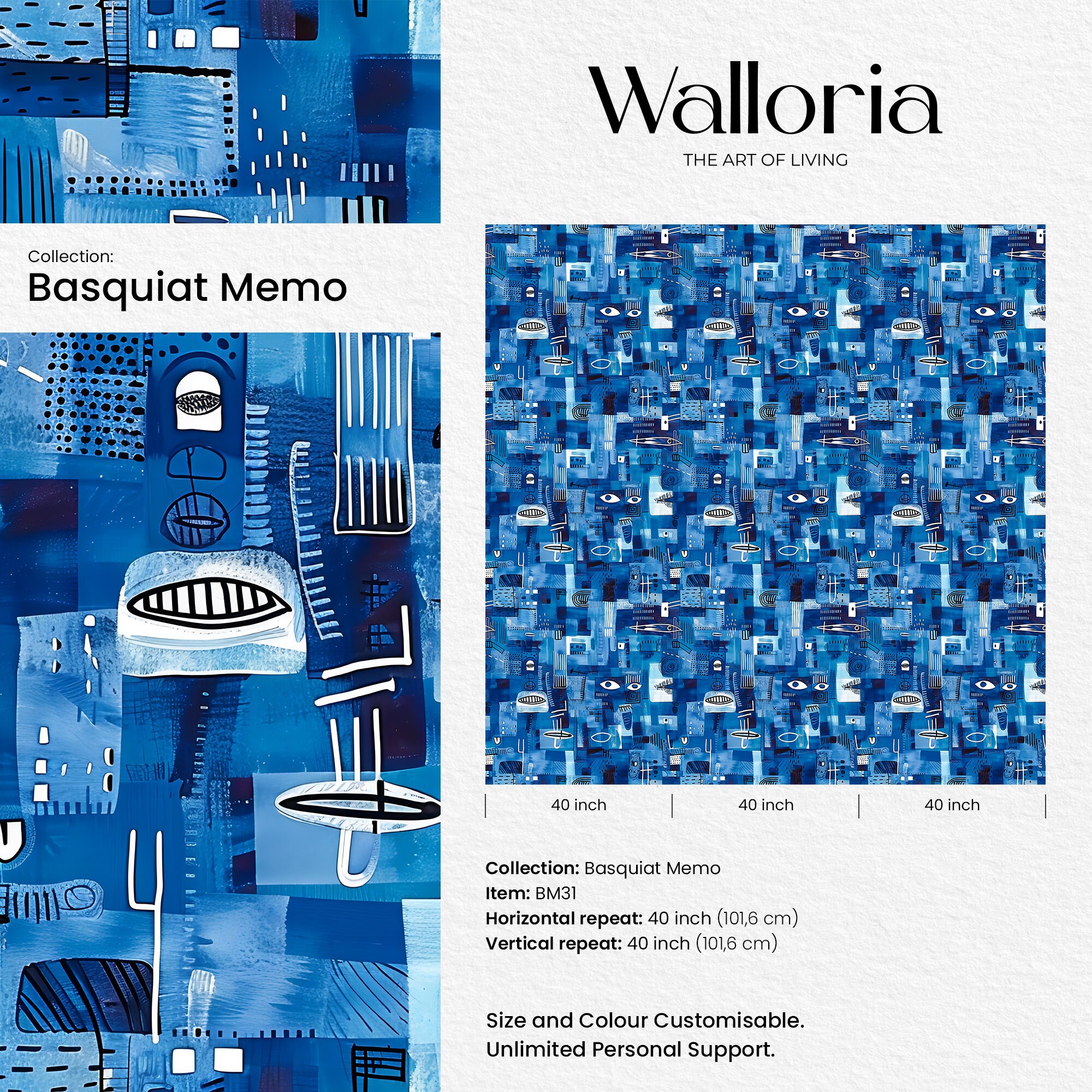 Cobalt Blue Street Art Style Wallpaper: Geometric Designer Wall Art - Etsy