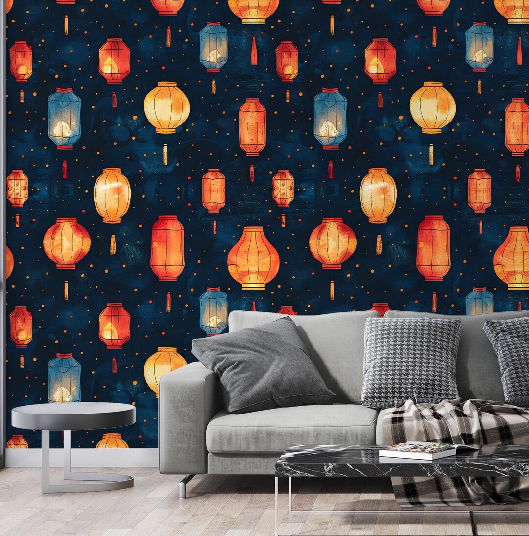 Lantern Night Wallpaper Mural: Cozy Warm Light Wall Decor- ZG12 - Etsy