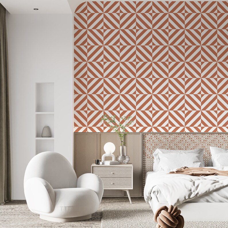 Terracotta Geometric Wallpaper: Modern Patterned Wallcovering for ...