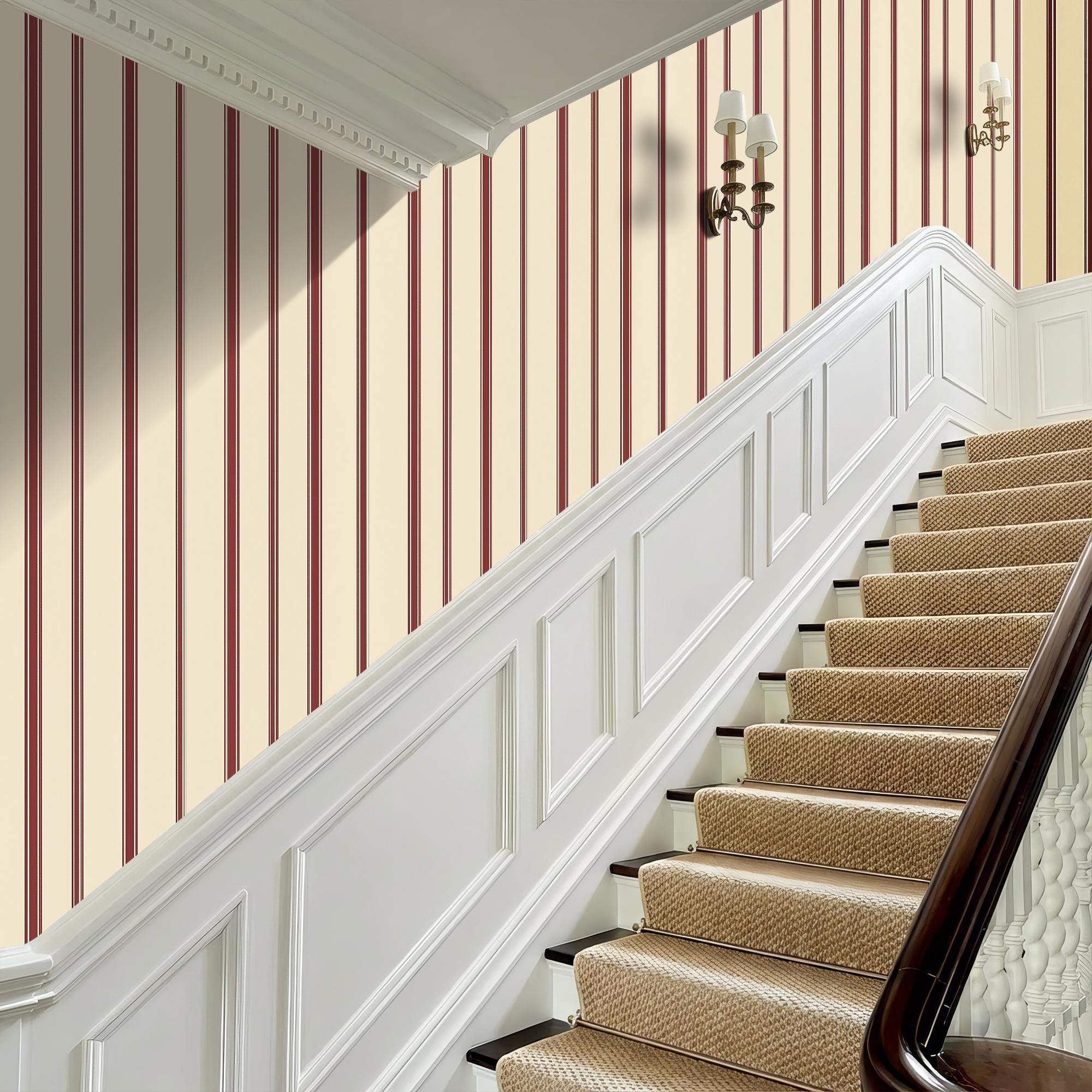 Red Stripe Staircase Wallpaper: Classic French Vertical Wall Decor ...