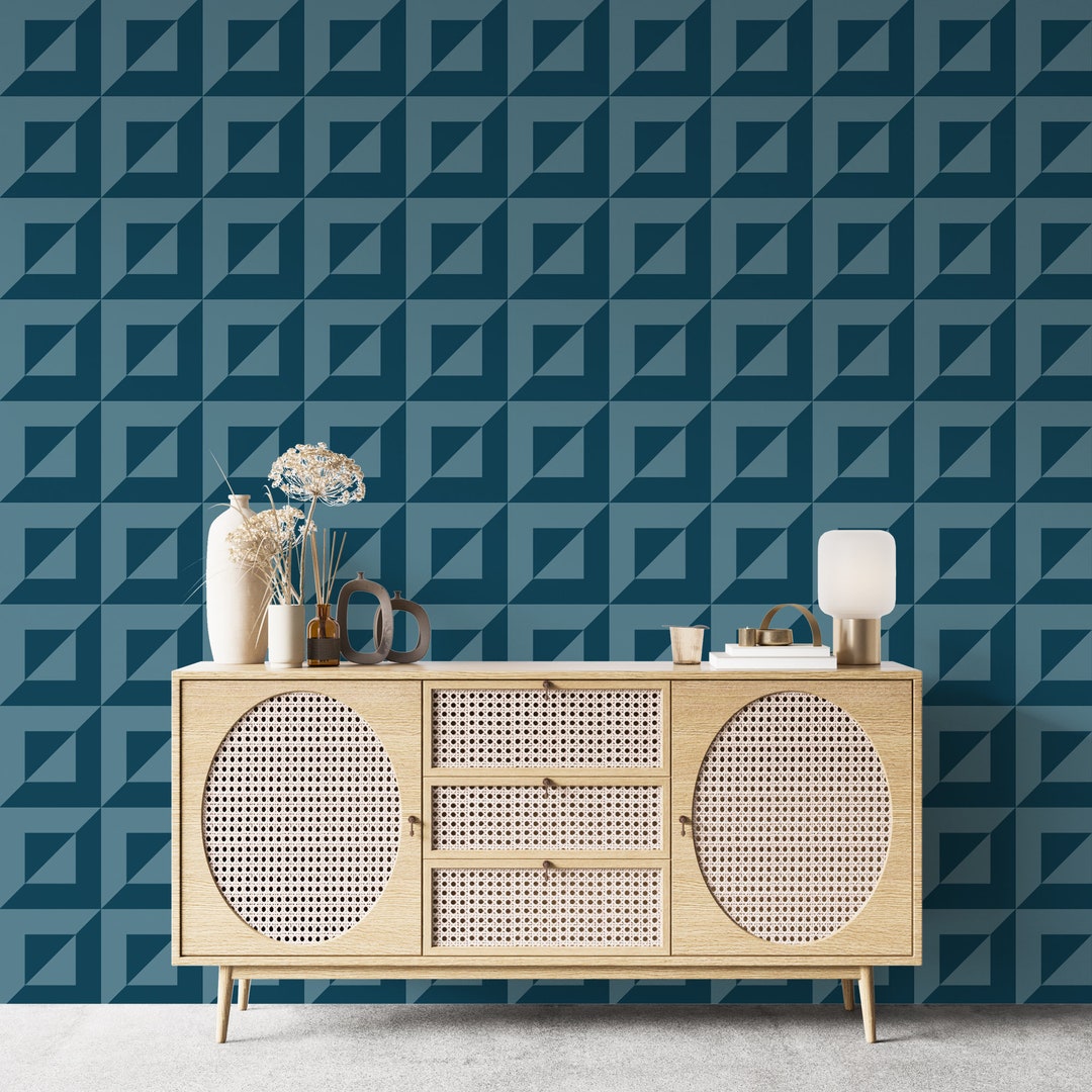Navy Blue Wallpaper Peel and Stick Wallpaper Modern Boho Geometric ...