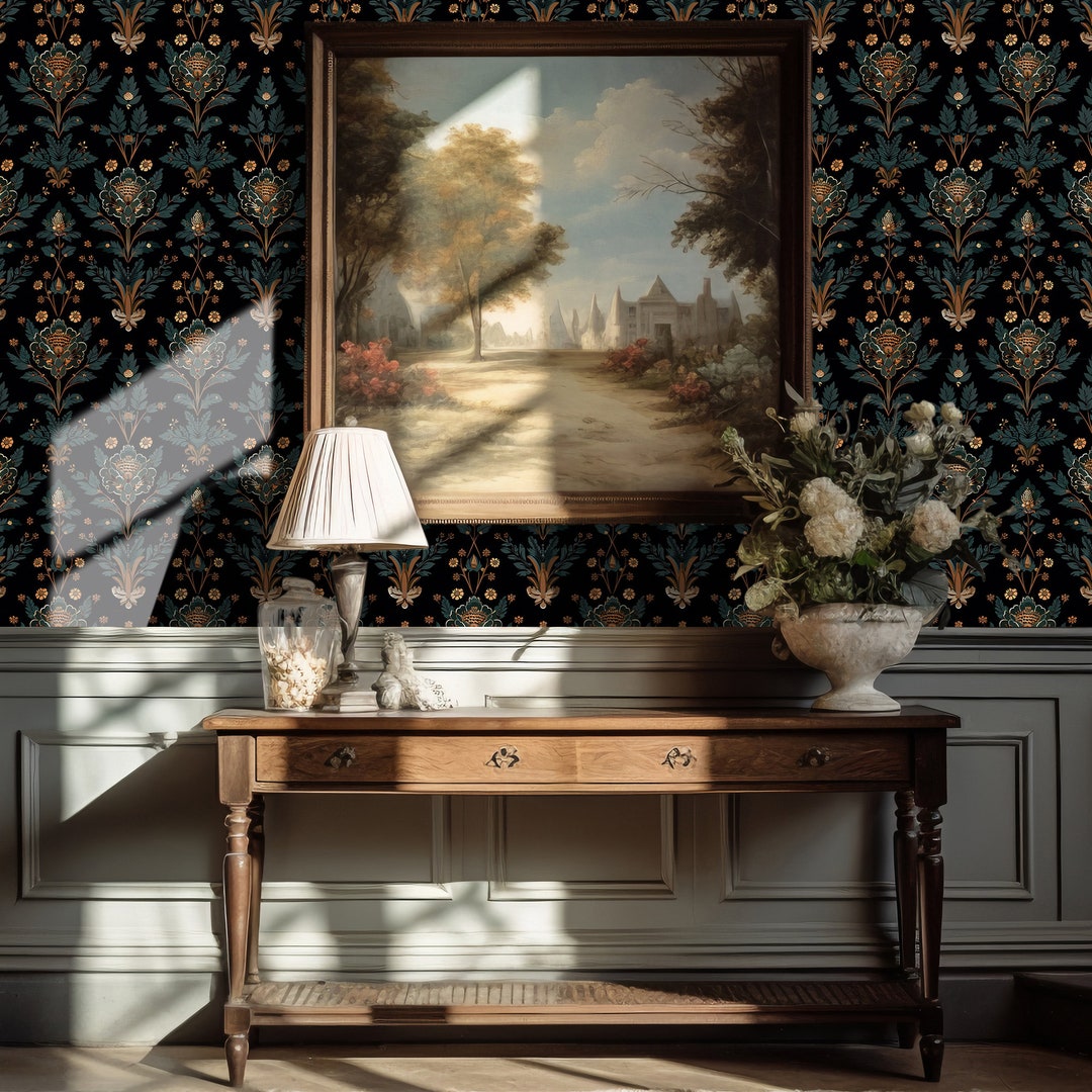 Cottage Peel and Stick Wallpaper, Dark Farmhouse Decor, Temporary ...