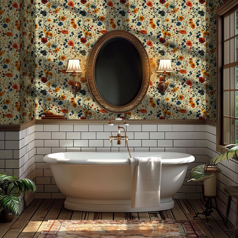 Vintage Wildflower Wallpaper: Colorful Botanical Wall Mural for Home ...