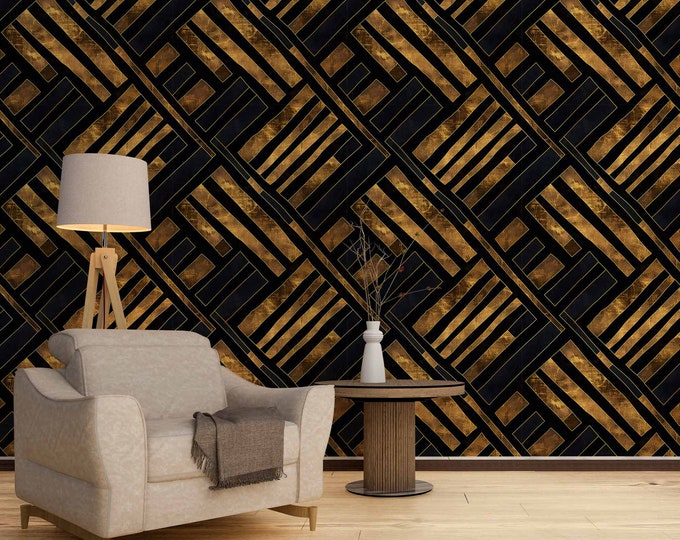 Taupe and Pale Gold Wallpaper, Art Deco Arches Wallpaper. Wenge, Black ...