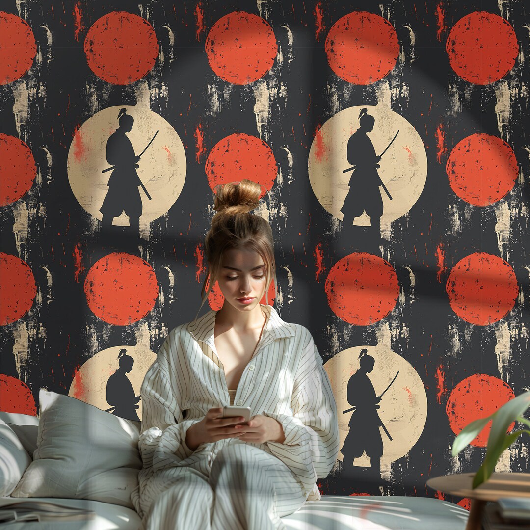 Buy Oriental Vintage Wallpaper, Japanese Samurai Wall Mural ...